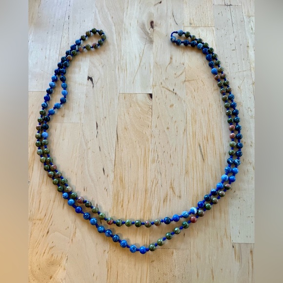 Jewelry | Vintage Lapis And Unakite Beaded Infinity Necklace 48 | Poshmark